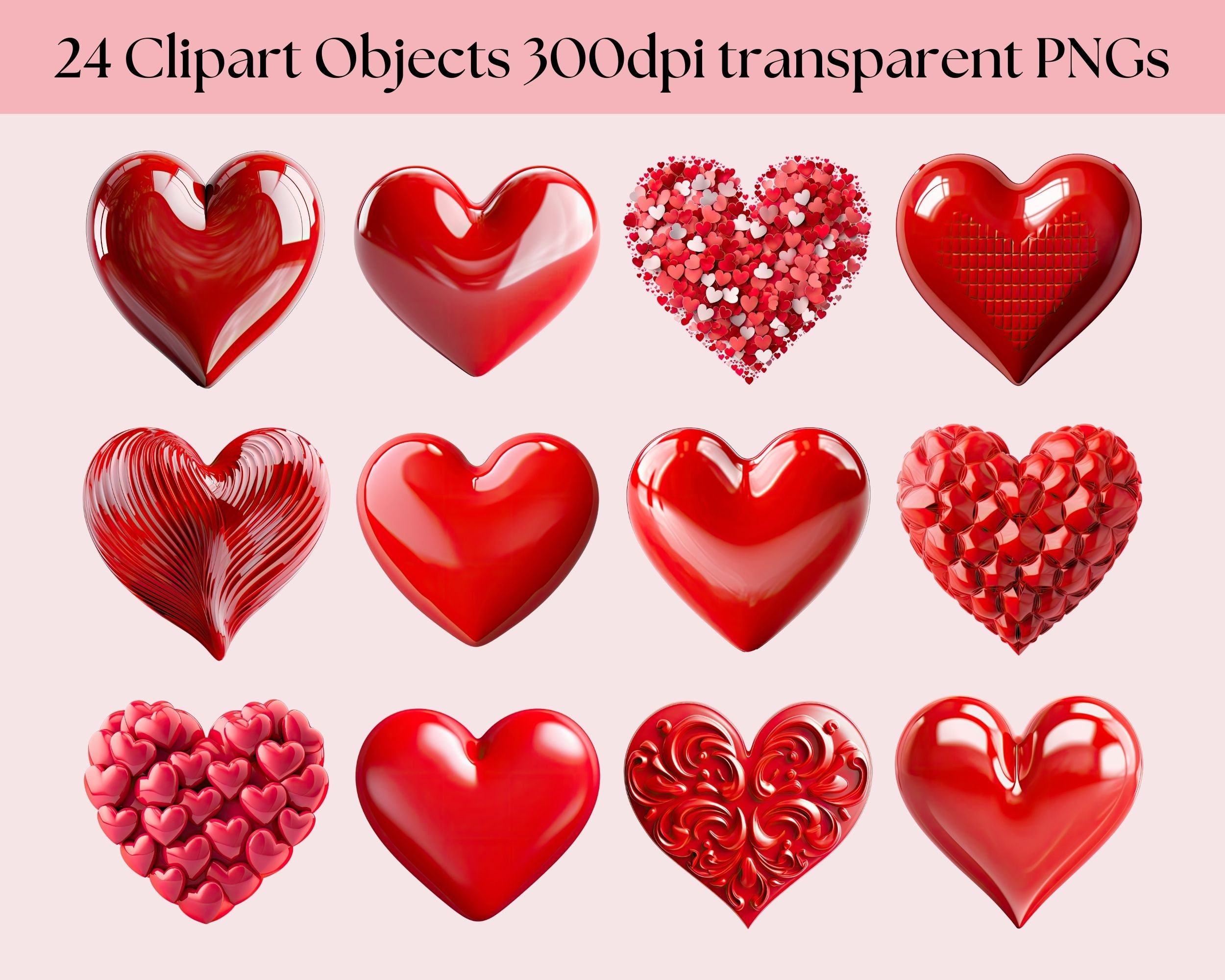 Red Hearts Clipart Bundle Objects Crafting Wedding Love Valentines Day ...