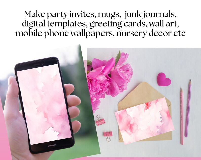 Pale Pink Digital Paper, 12x JPG Patterns Watercolour Clipart Instant ...