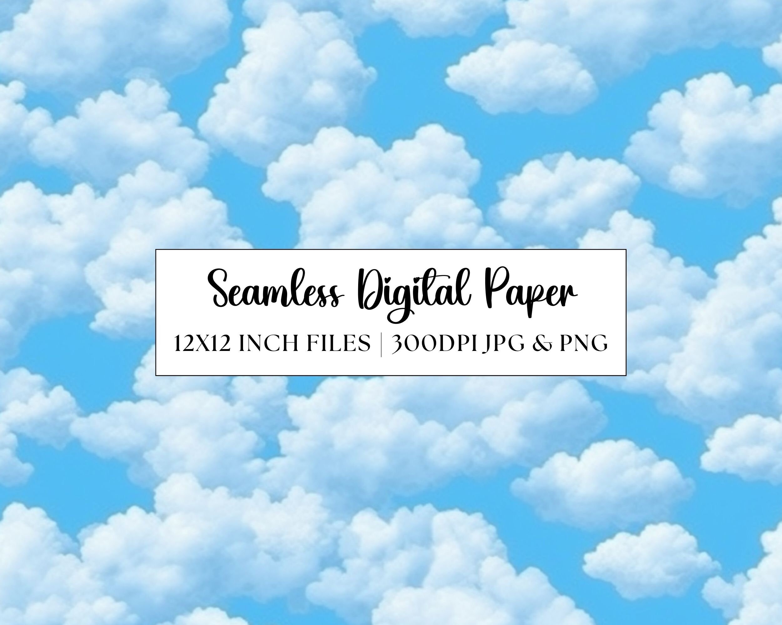 Cloudy Sky Digital Paper, Blue Skies Seamless Pattern, Wedding Invites ...