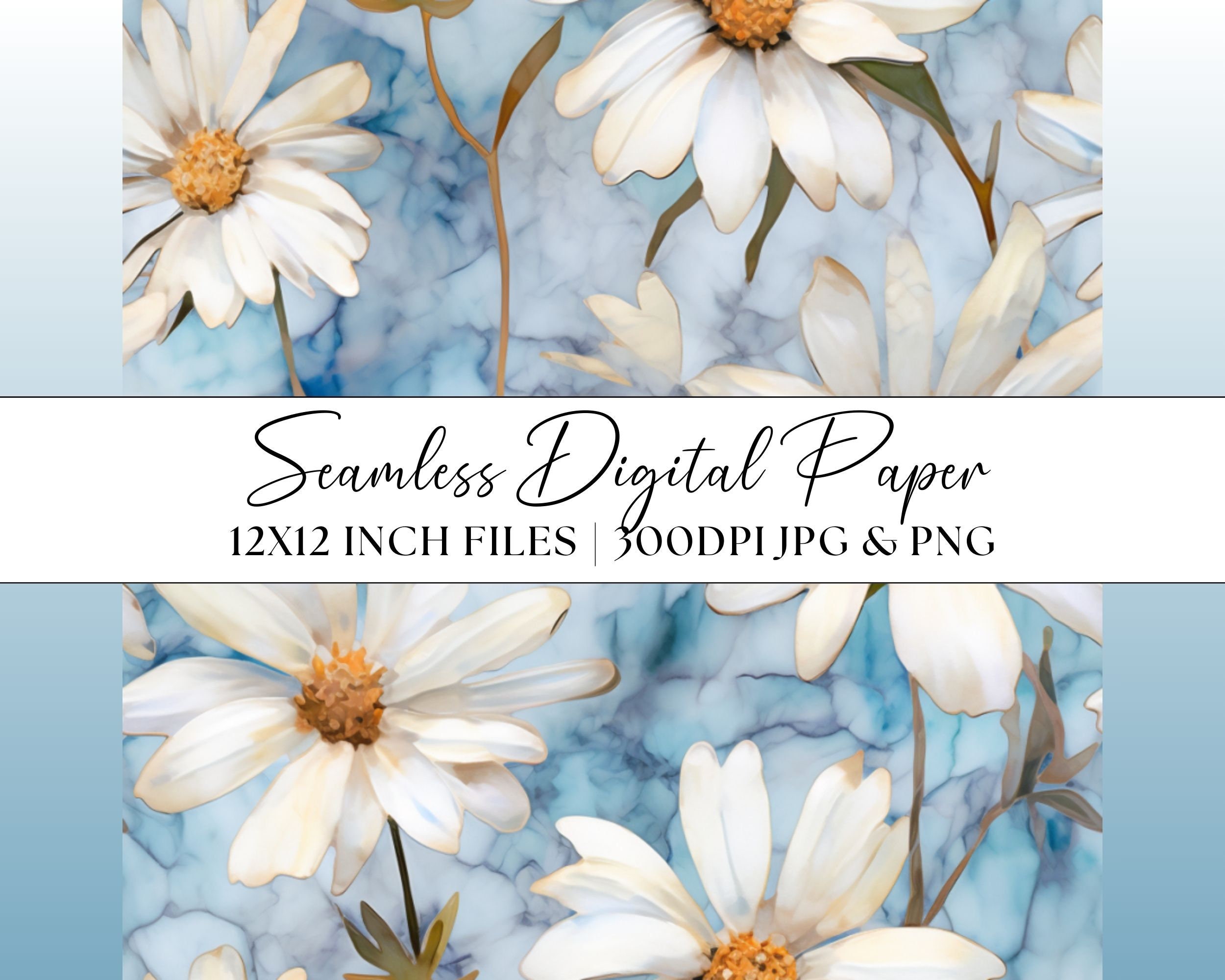 Daisy Digital Paper, Abstract White Daisies Seamless Pattern, Wedding ...