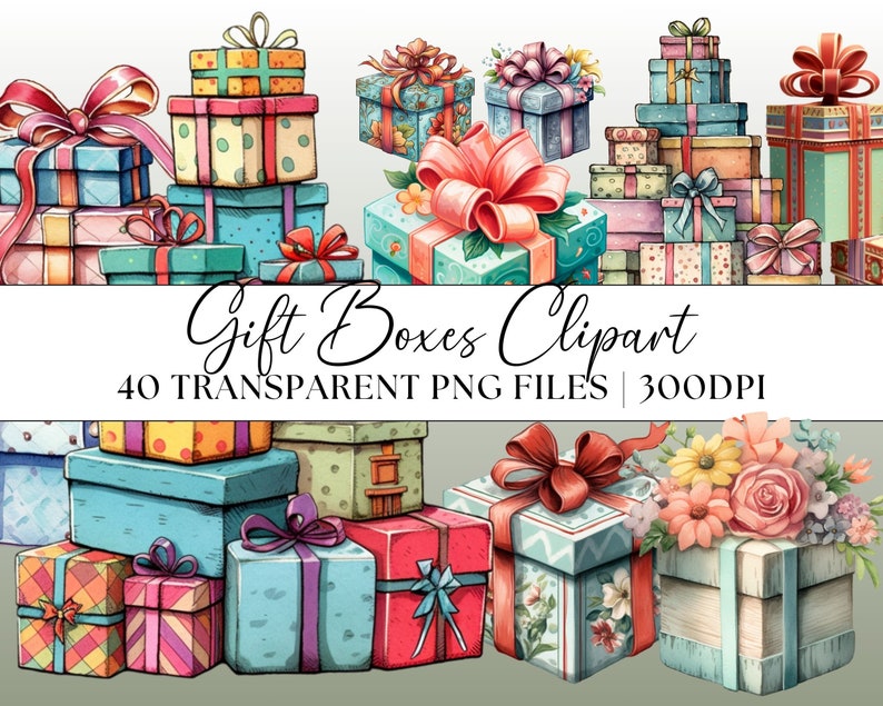 Gift Boxes Clipart, Cartoon Style Transparent 40x PNG Shapes Bundle ...