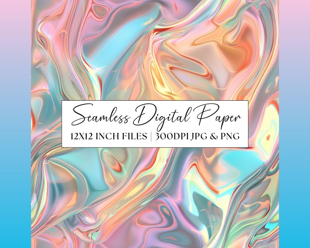 Iridescent Pastel Rainbow Digital Paper, Metallic Seamless Pattern ...