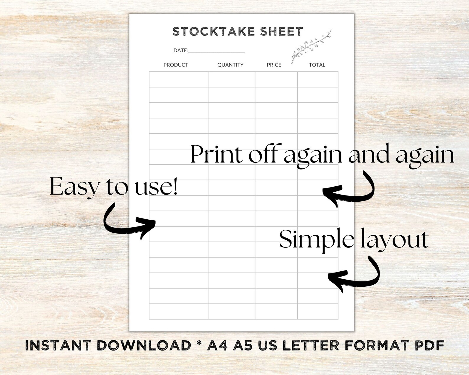 Printable Stocktake Sheet Basic Inventory Log Digital Download A4 A5 US ...