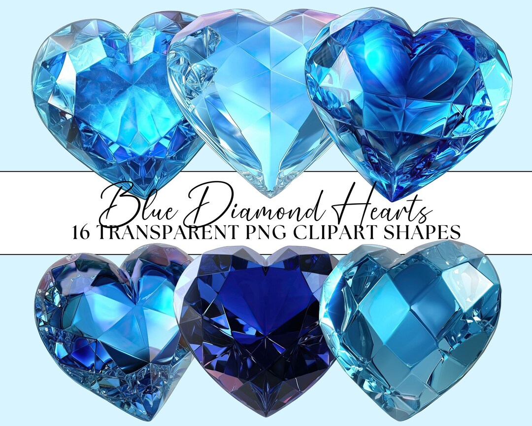 Blue Diamond Hearts Clipart Bundle, Objects Crafting Wedding Love ...
