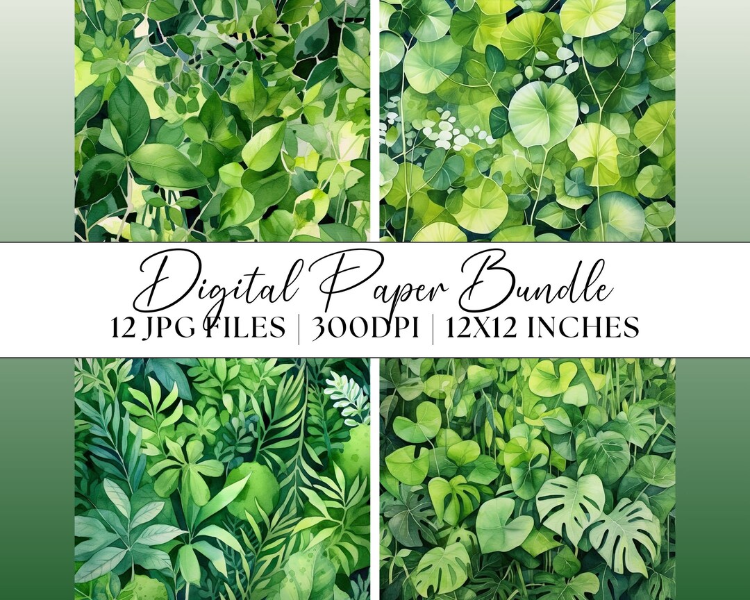 Leafy Green Digital Paper 12x JPG Foliage Monstera Abstract Bright ...