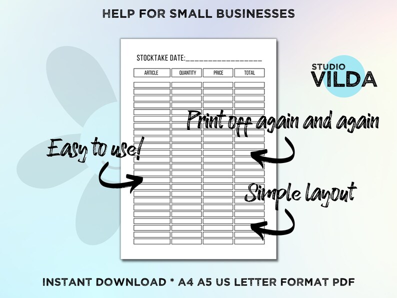 Basic Inventory Log Sheet Stocktake Printable Digital Download - Etsy