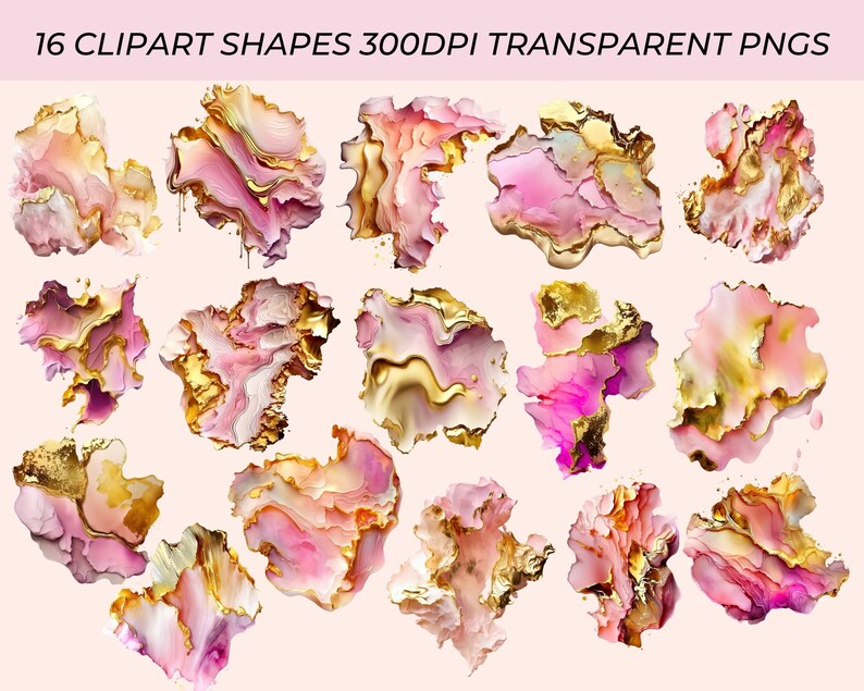 Pink and Gold Alcohol Ink, PNG Clipart Shapes Objects 16 Colourful ...