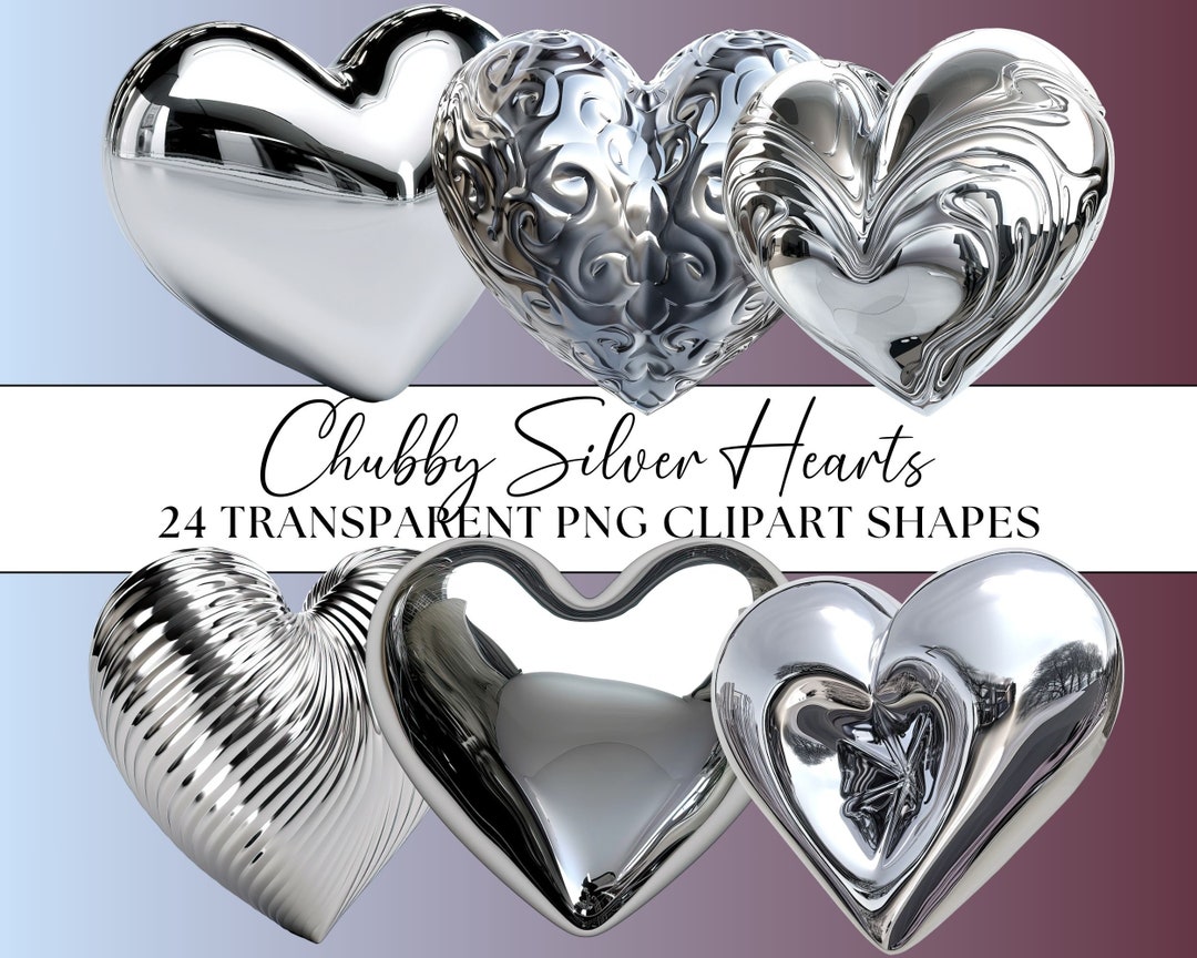 Silver Hearts Clipart Bundle: 24 Transparent PNG Objects for Wedding ...