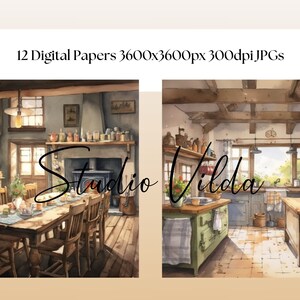 Vintage Farmhouse Digital Paper, 12x JPG Kitchen Drawings, Cottagecore ...