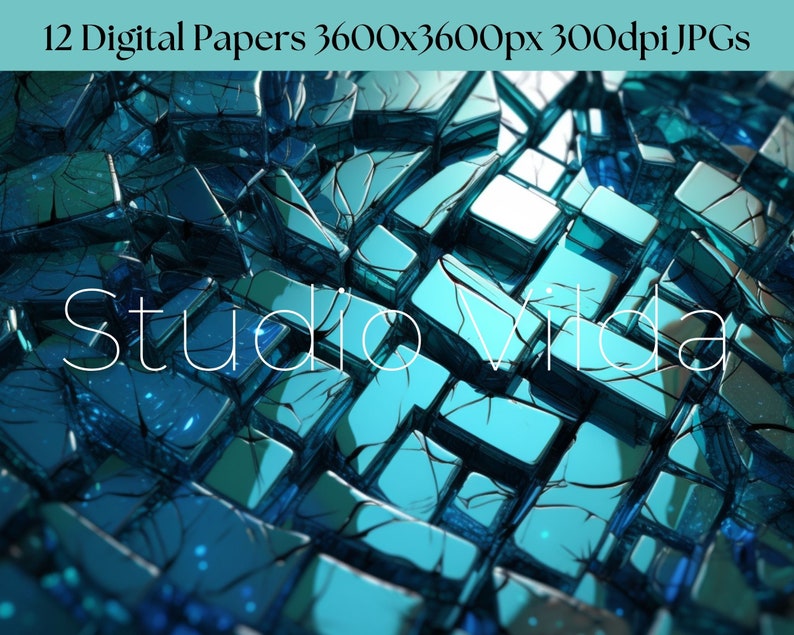 Digital Paper Teal Green Glass, 12x JPG Cracked Glass Patterns, Clipart ...