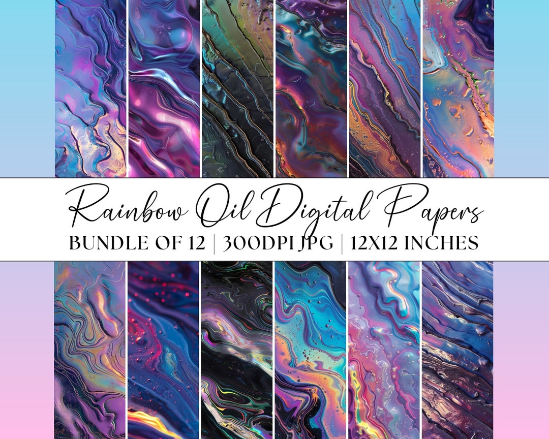 Rainbow Oil Digital Paper, Oil Slick Patterns, 12x JPG Abstract ...