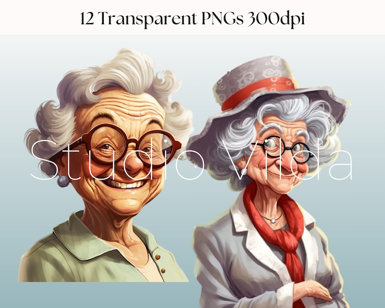 Little Old Ladies Clipart, Fashionable Lady Cartoon Senior Citizen ...