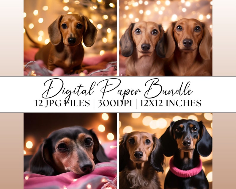 Dachshund Digital Paper, Pink Bokeh Photo Effect Printables Soft Focus ...
