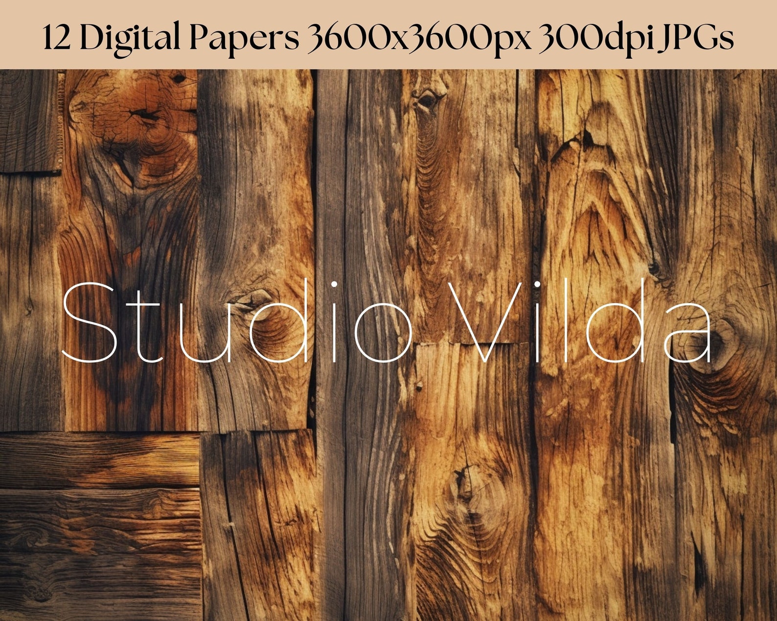 Rustic Wood Digital Paper, Brown Wooden Planks Grain Texture Backdrop ...
