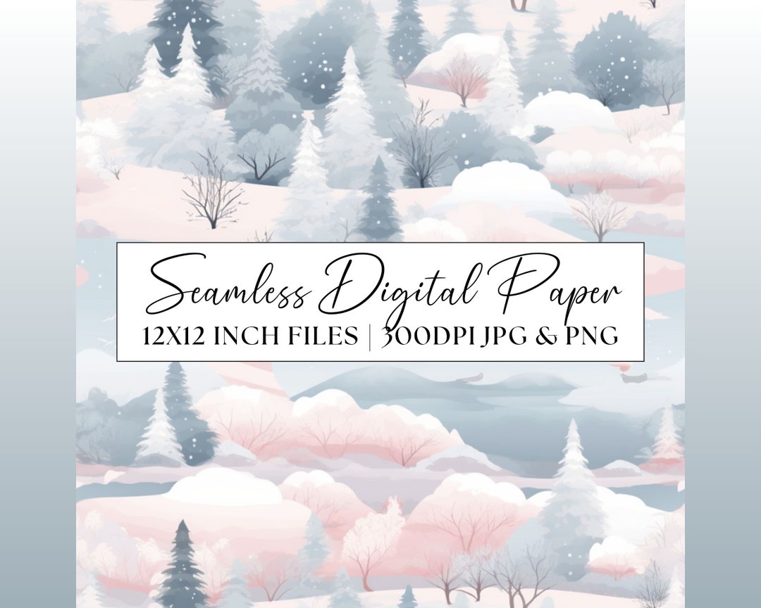 Pink Snow Digital Paper, Winter Theme Seamless Pattern, Christmas ...