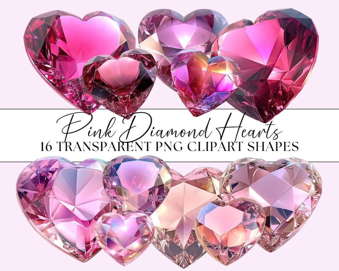 Pink Diamond Hearts Clipart Bundle, Objects Crafting Wedding Love ...