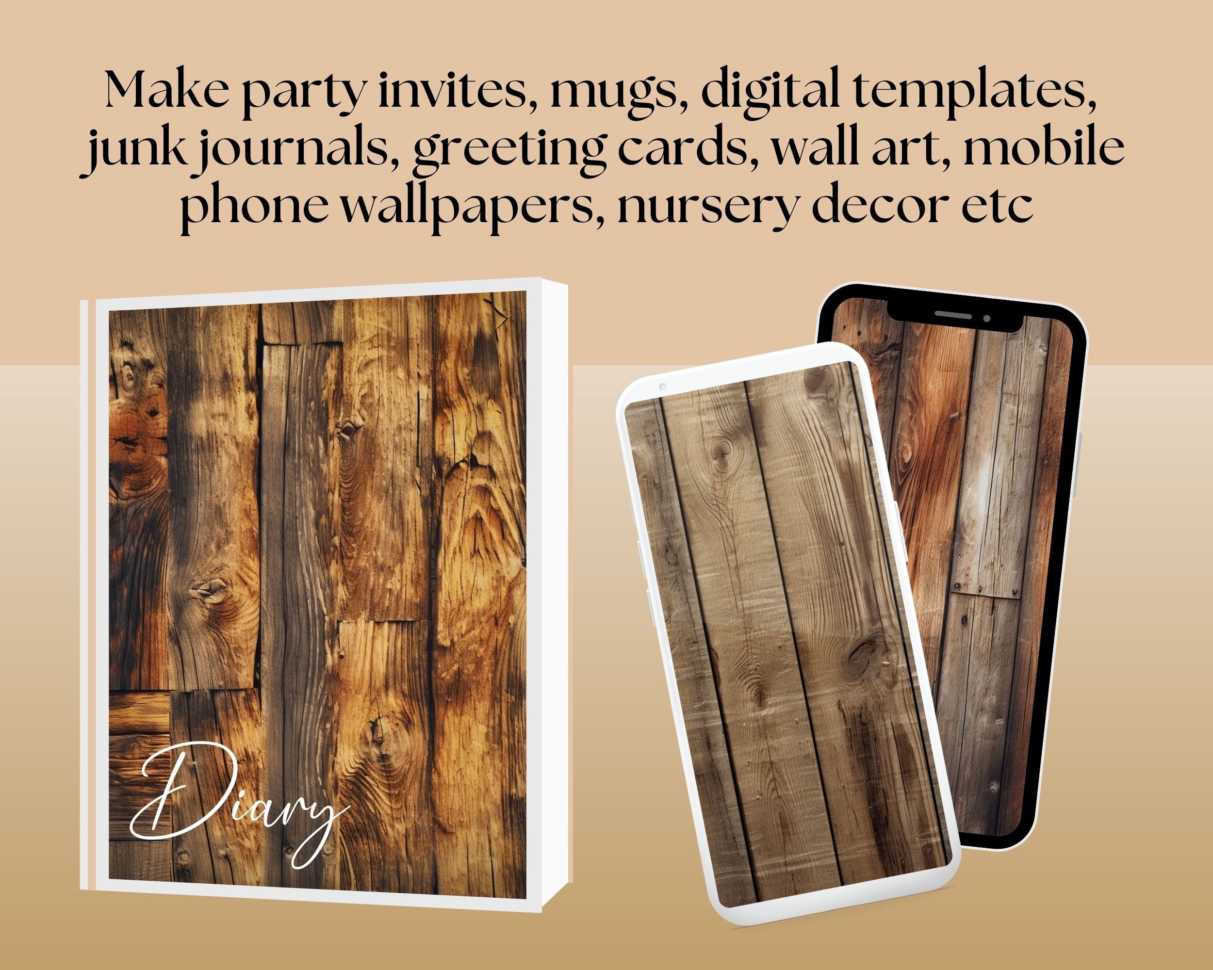 Rustic Wood Digital Paper, Brown Wooden Planks Grain Texture Backdrop ...