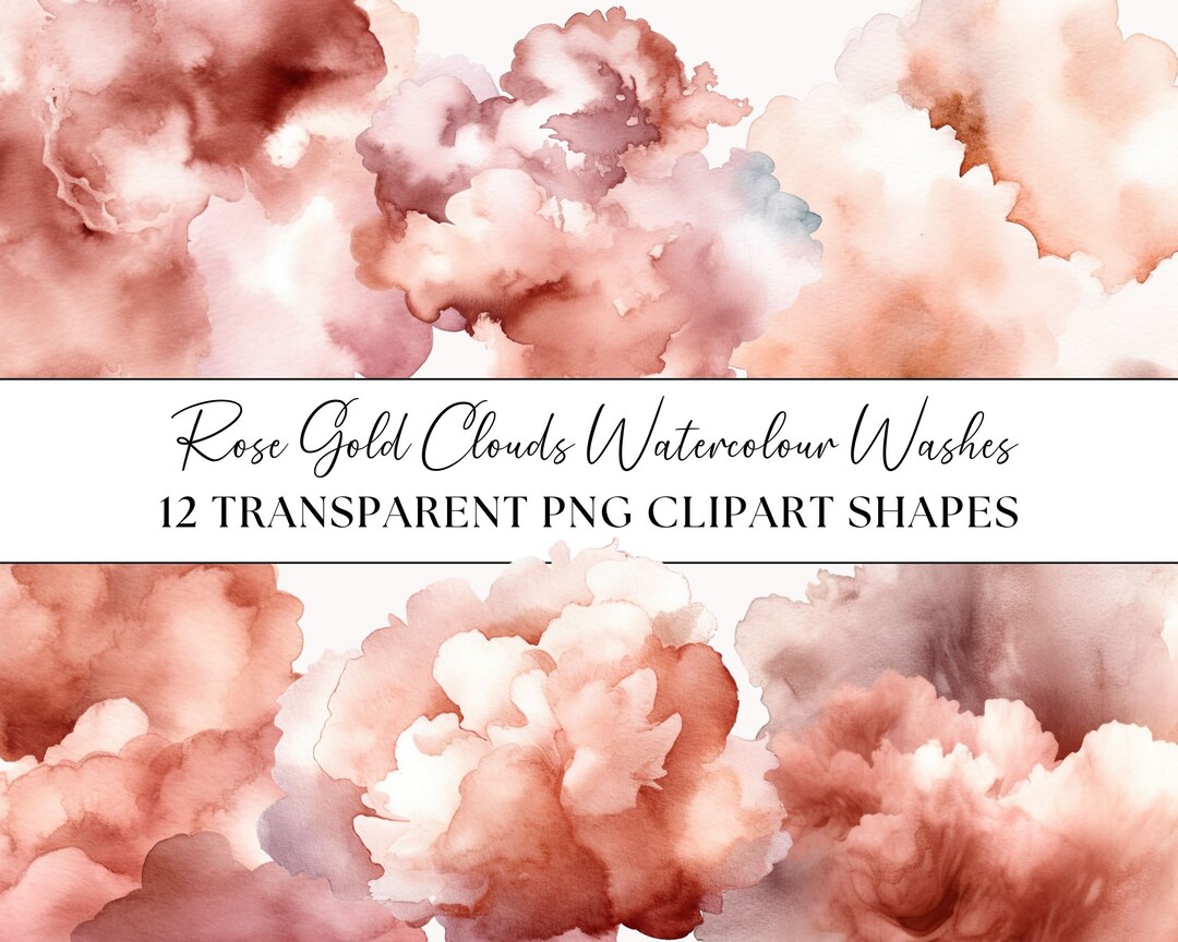 Rose Gold Cloud Watercolour Washes, 12 PNG Clipart Splashes Shapes ...