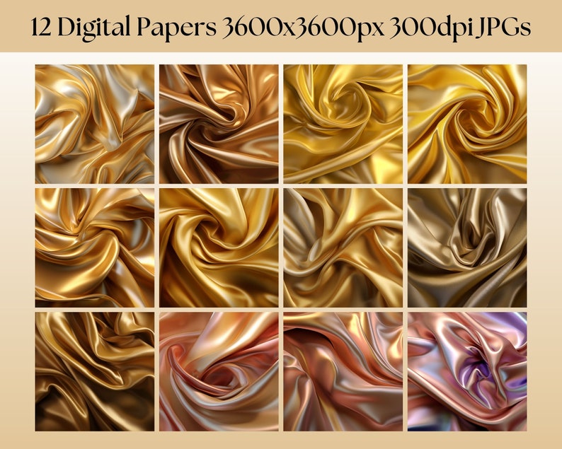 Golden Silk Textures Digital Paper, Rose Gold Patterns Clipart Instant ...