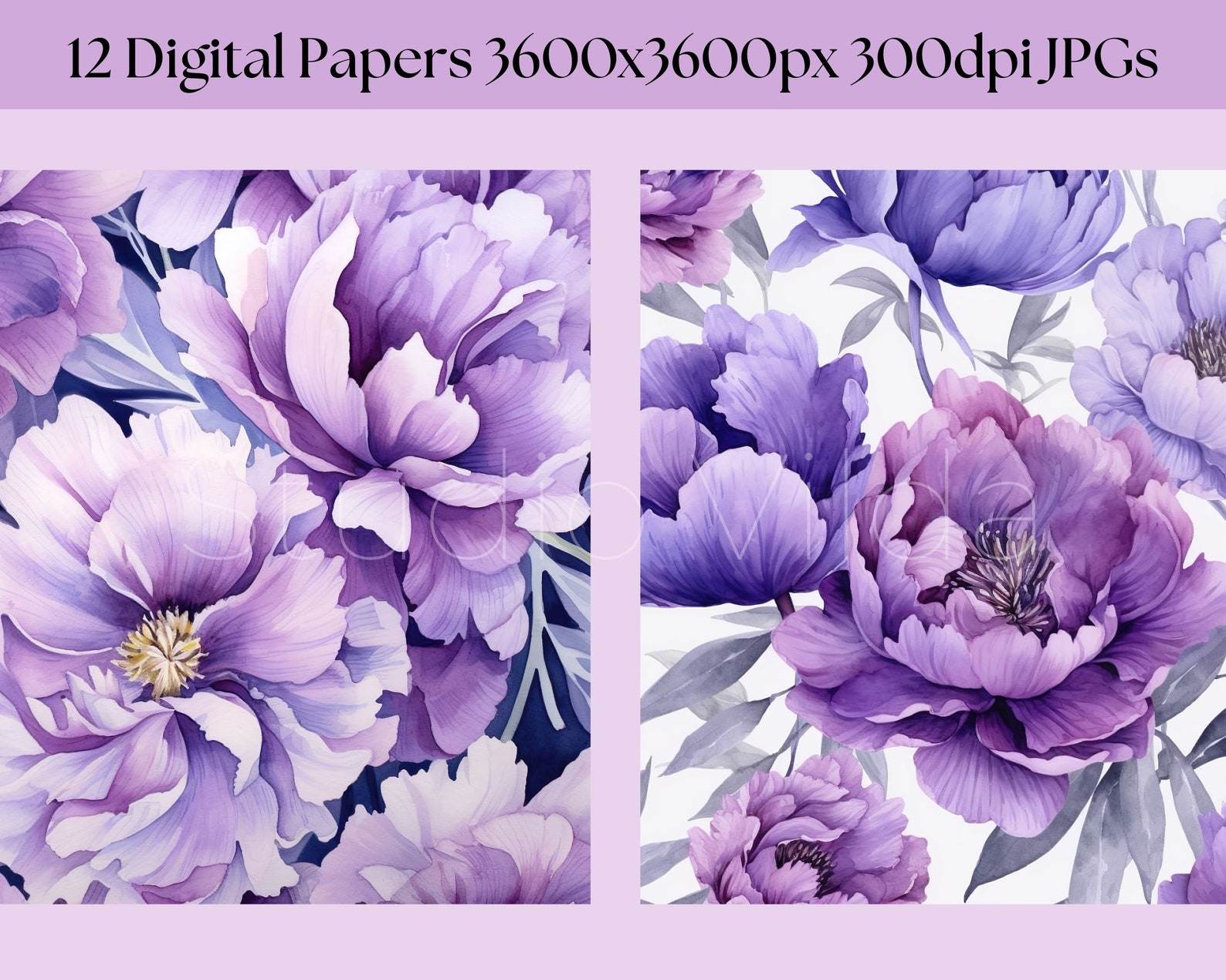 Purple Flowers Digital Paper 12x JPG Patterns Watercolour - Etsy