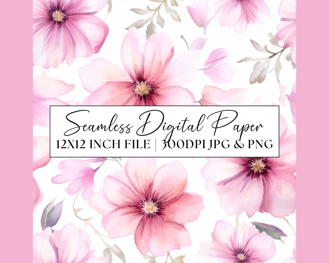 Pastel Pink Flower Digital Paper, Floral Seamless Pattern, Watercolour ...