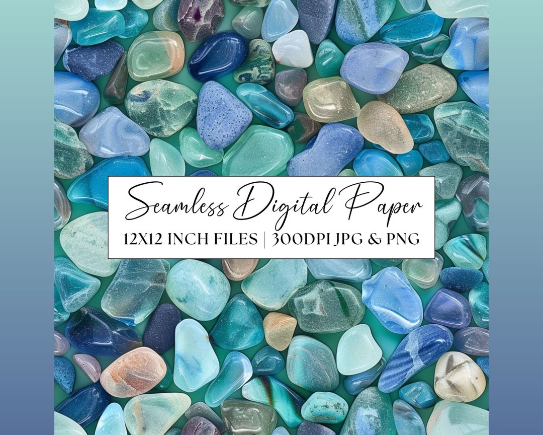Sea Glass Digital Paper, Blue Green Beach Seamless Pattern, Ocean Theme ...