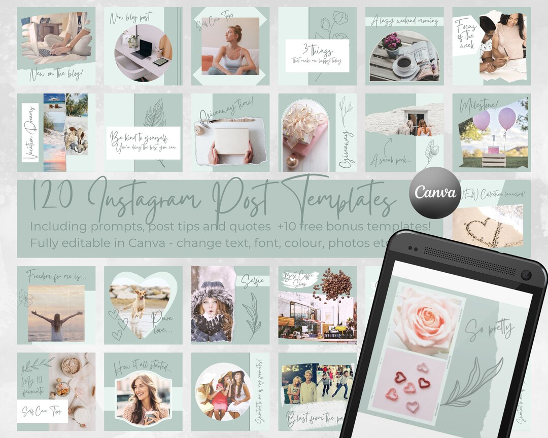 120 Green Instagram Post Templates Sage Green Insta Posts - Etsy