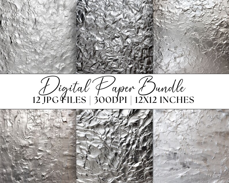 Metallic Digital Paper, Shiny Silver Texture, 12x JPG Shimmer Backdrop ...