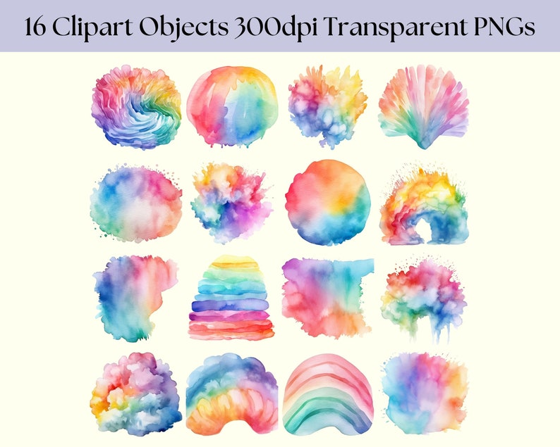 Pastel Rainbow Watercolour Washes PNG Clipart Splashes Shapes - Etsy