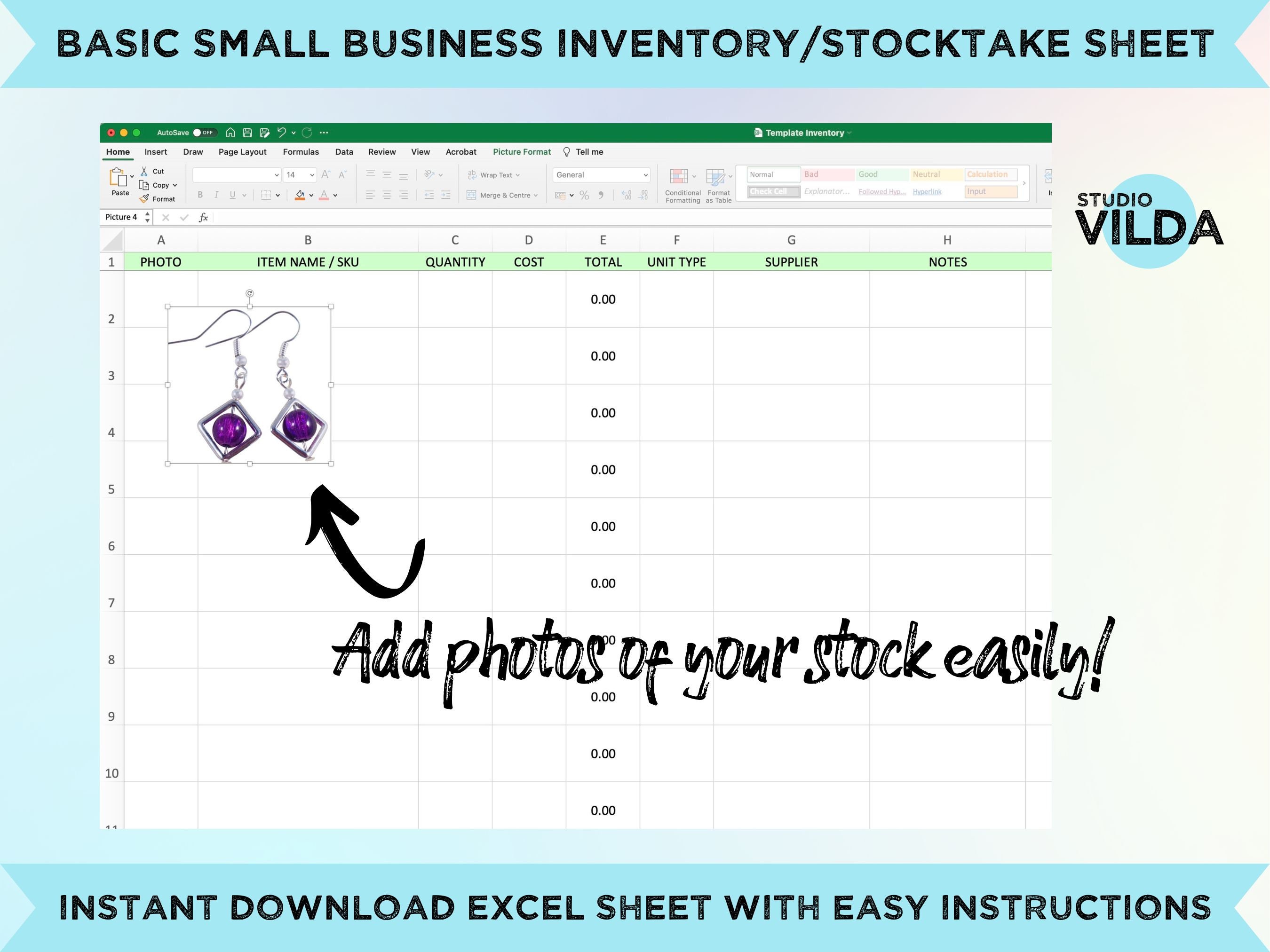Excel Inventory Template Easy Instant Digital Download Sheet - Etsy