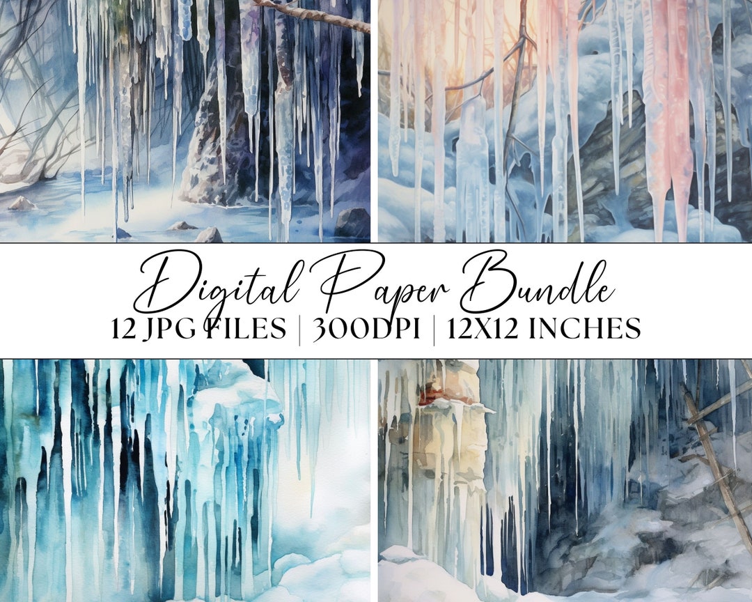 Icicles Digital Paper, 12x JPG Watercolour Snow Ice Patterns Clipart ...