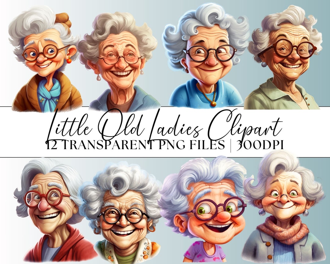 Little Old Ladies Clipart, Fashionable Lady Cartoon Senior Citizen ...