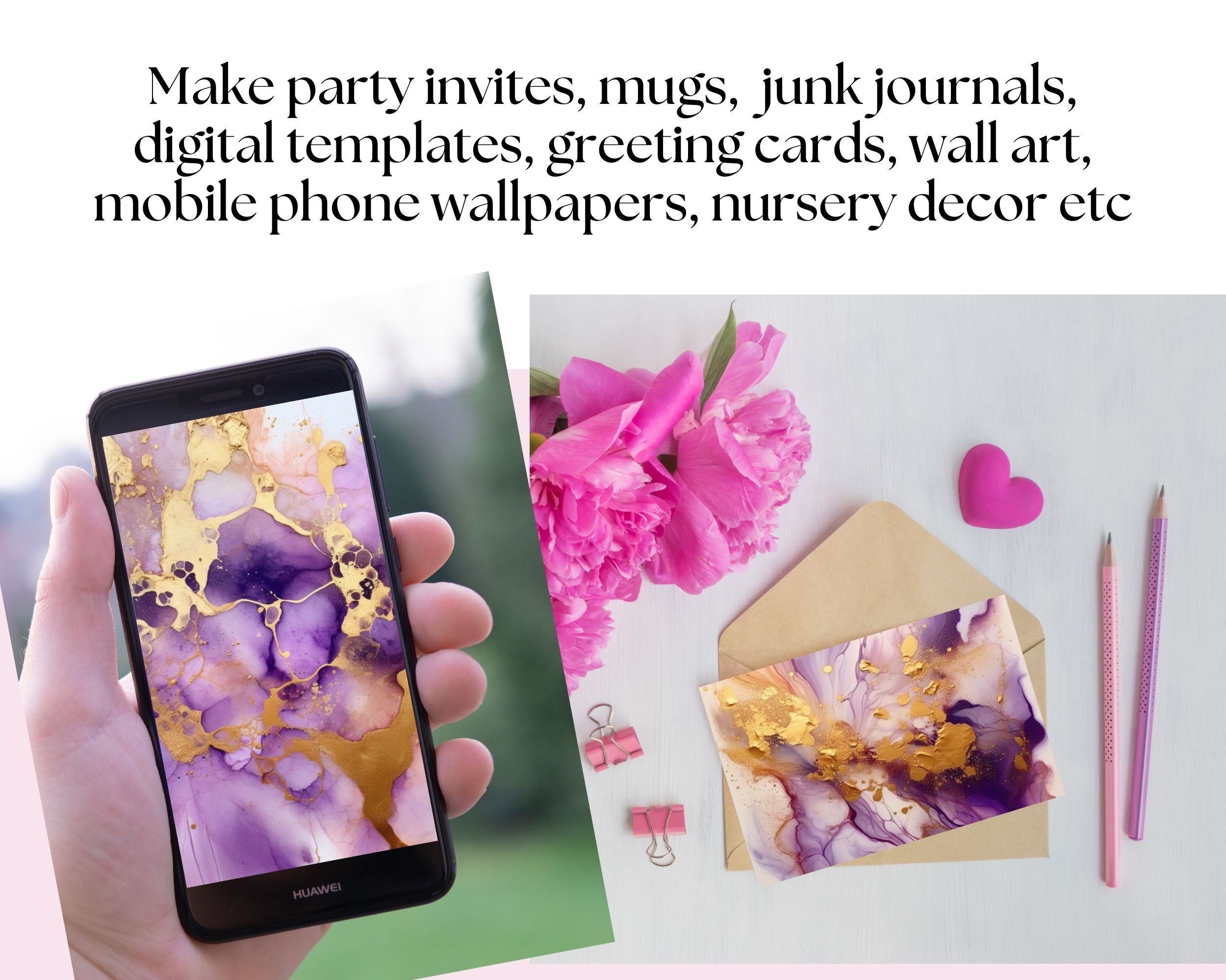 Purple and Gold Digital Paper, Alcohol Ink 12x JPG Marbled Washes ...