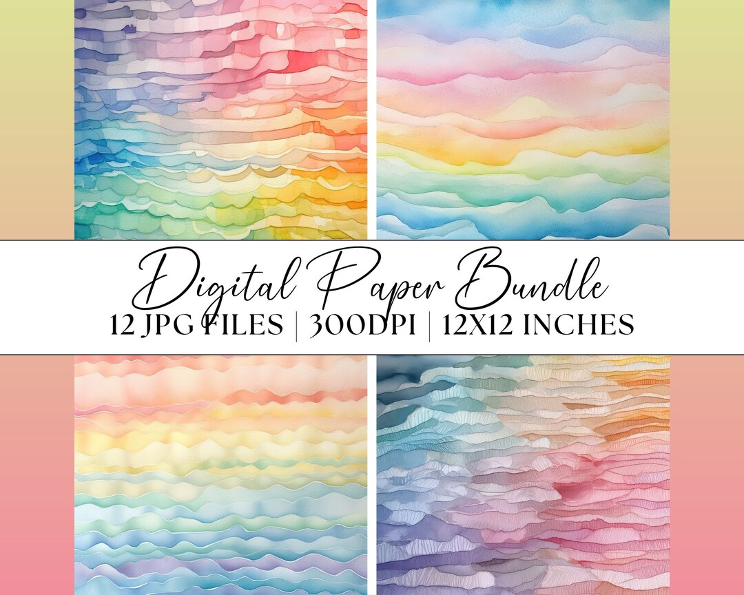 Rainbow Stripes Digital Paper JPG Watercolour Washes Patterns Clipart ...