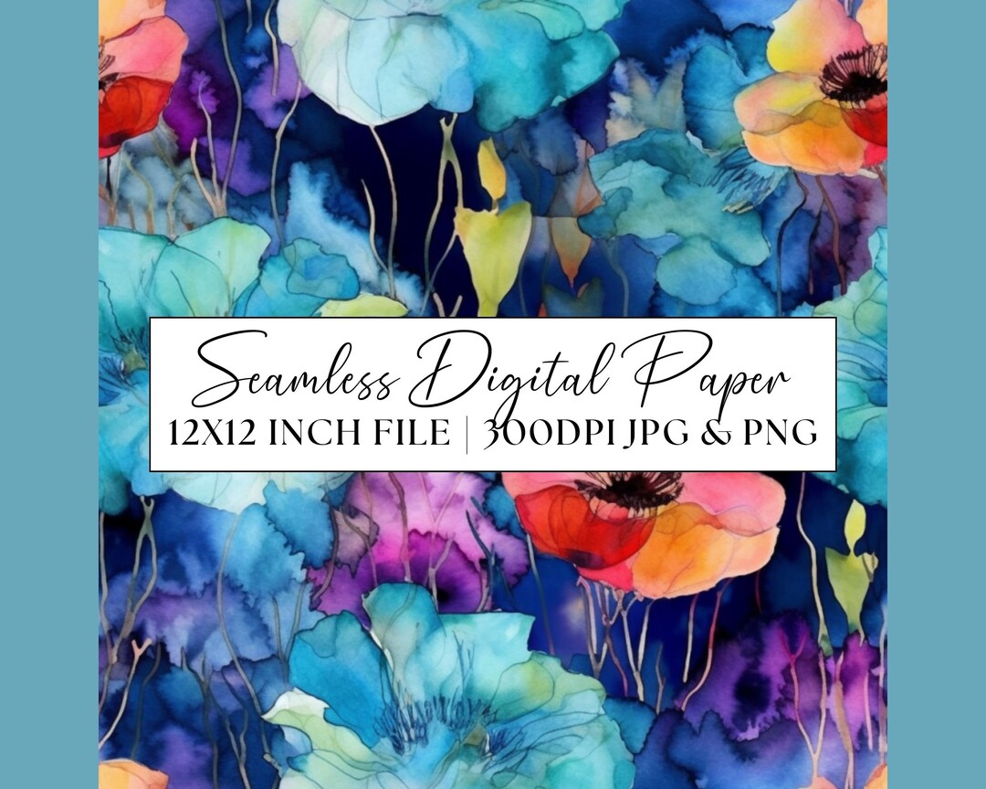 Turquoise Blue Floral Digital Paper Clipart, Vibrant Garden Flowers ...