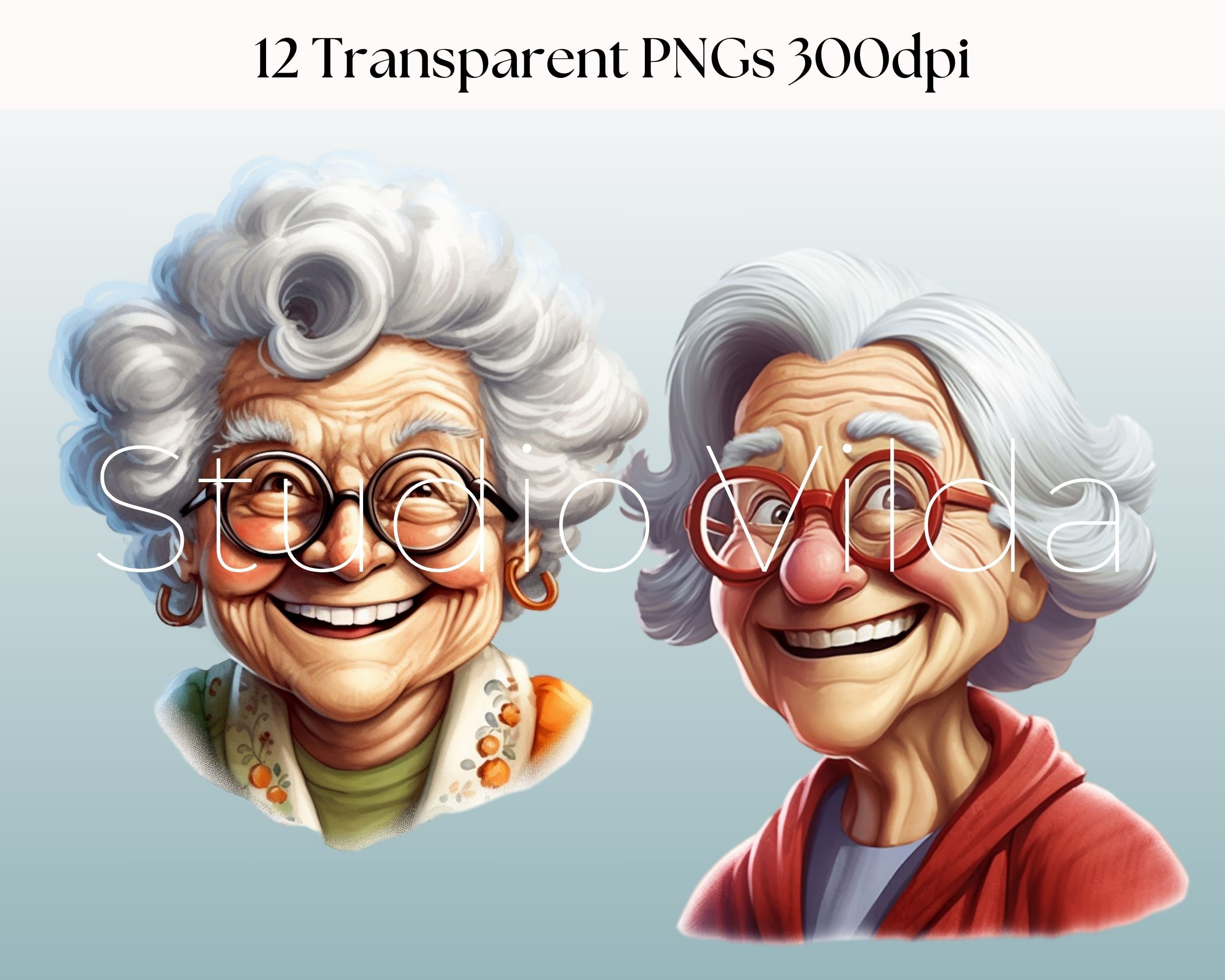 Little Old Ladies Clipart, Fashionable Lady Cartoon Senior Citizen ...