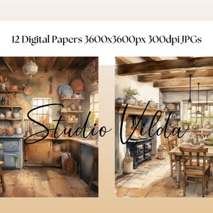 Vintage Farmhouse Digital Paper, 12x JPG Kitchen Drawings, Cottagecore ...