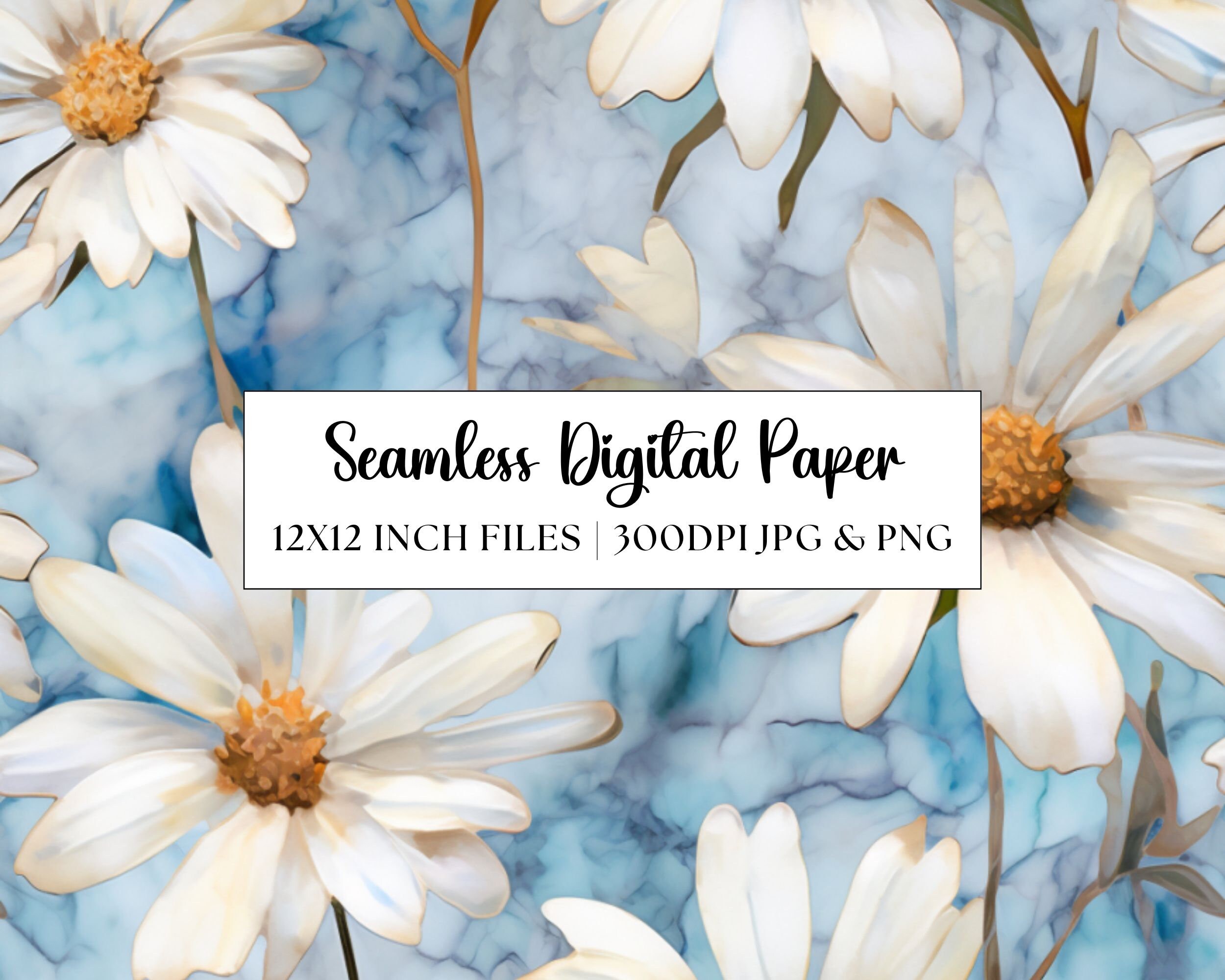 Daisy Digital Paper, Abstract White Daisies Seamless Pattern, Wedding ...