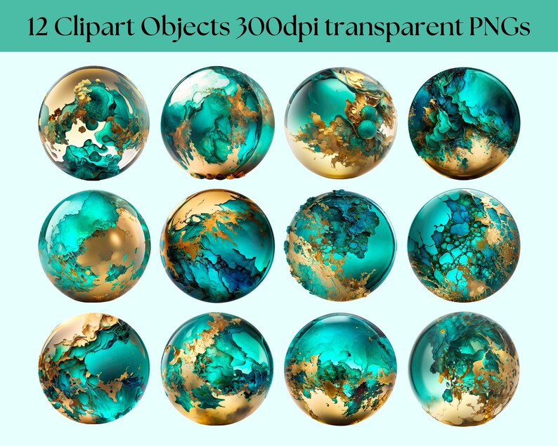 Green and Gold Alcohol Ink Spheres, PNG Clipart Shapes Objects 12 ...