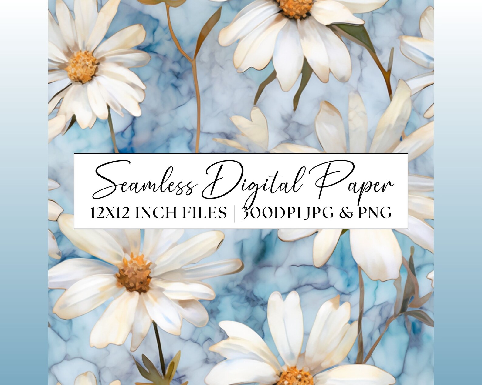 Daisy Digital Paper, Abstract White Daisies Seamless Pattern, Wedding ...