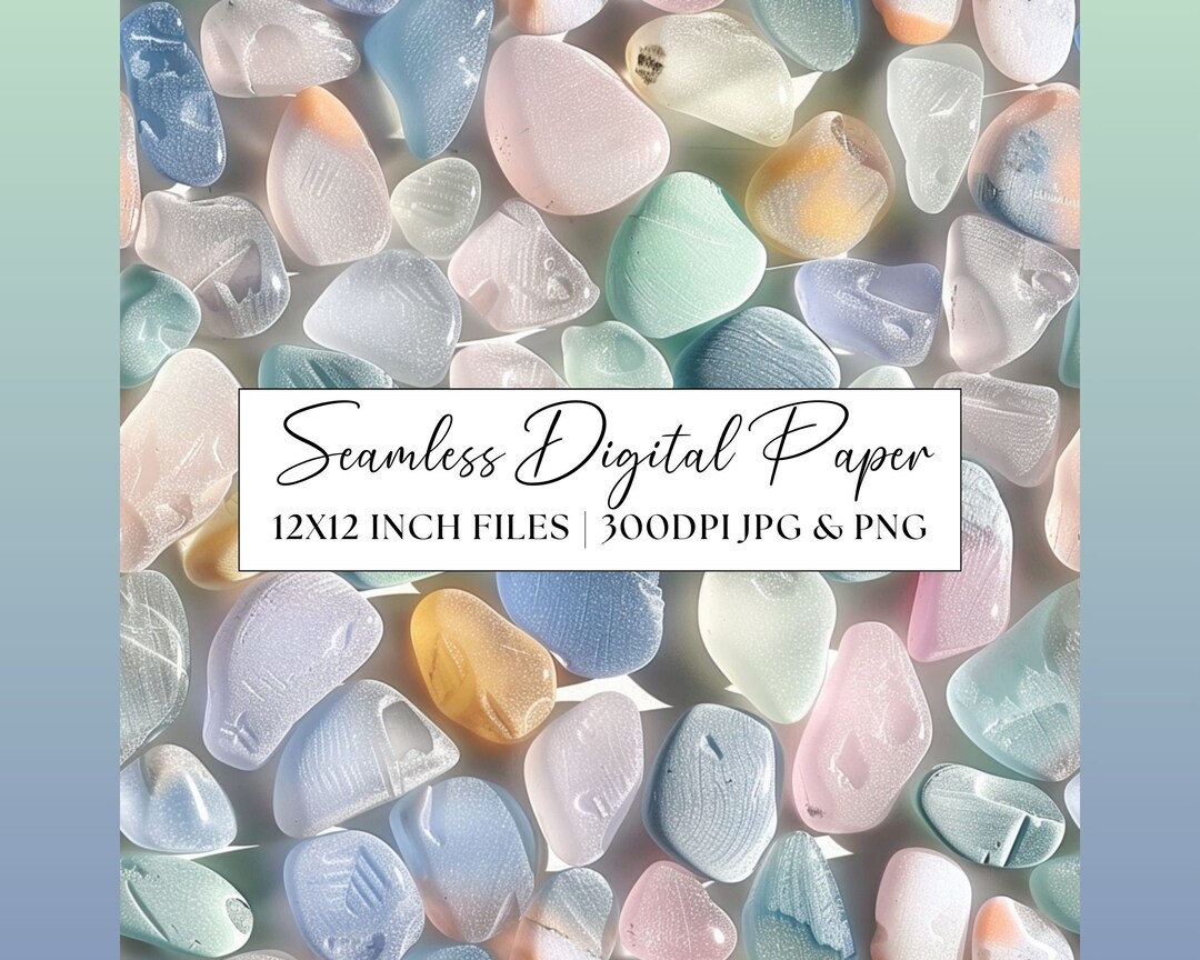 Sea Glass Digital Paper, Pastel Beach Seamless Pattern, Ocean Theme ...