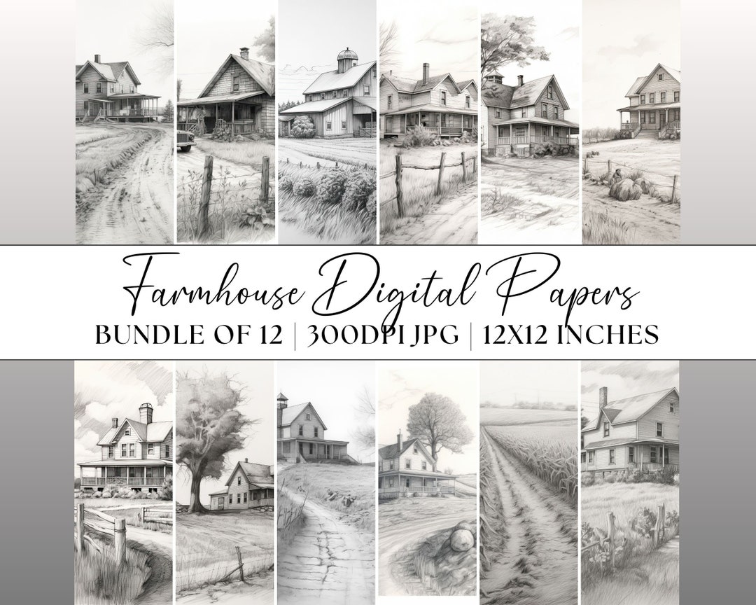 Farmhouse Digital Paper Bundle, 12x JPG Black and White Backgrounds ...