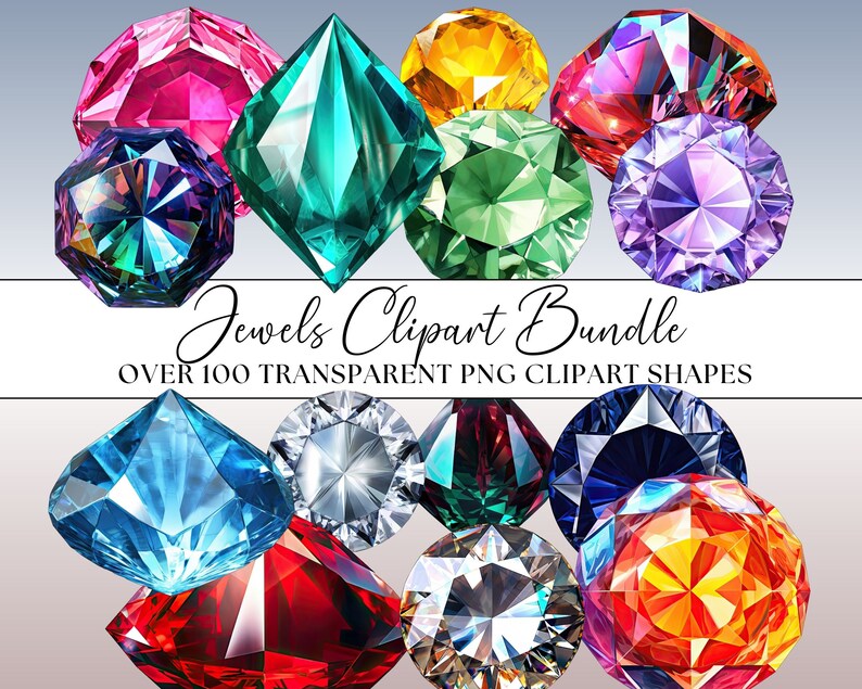 Jewel Clipart Shapes, Big Bundle of 100 Gemstones PNG Instant Download ...