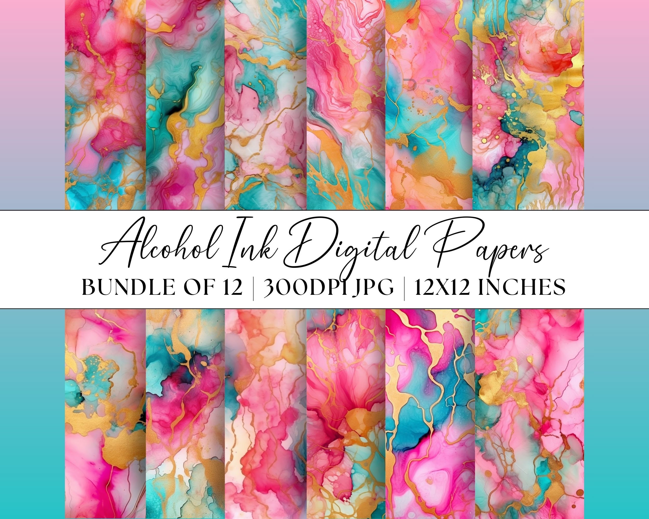 Pink and Turquoise Digital Paper, 12x JPG Pastel and Gold Swirls ...