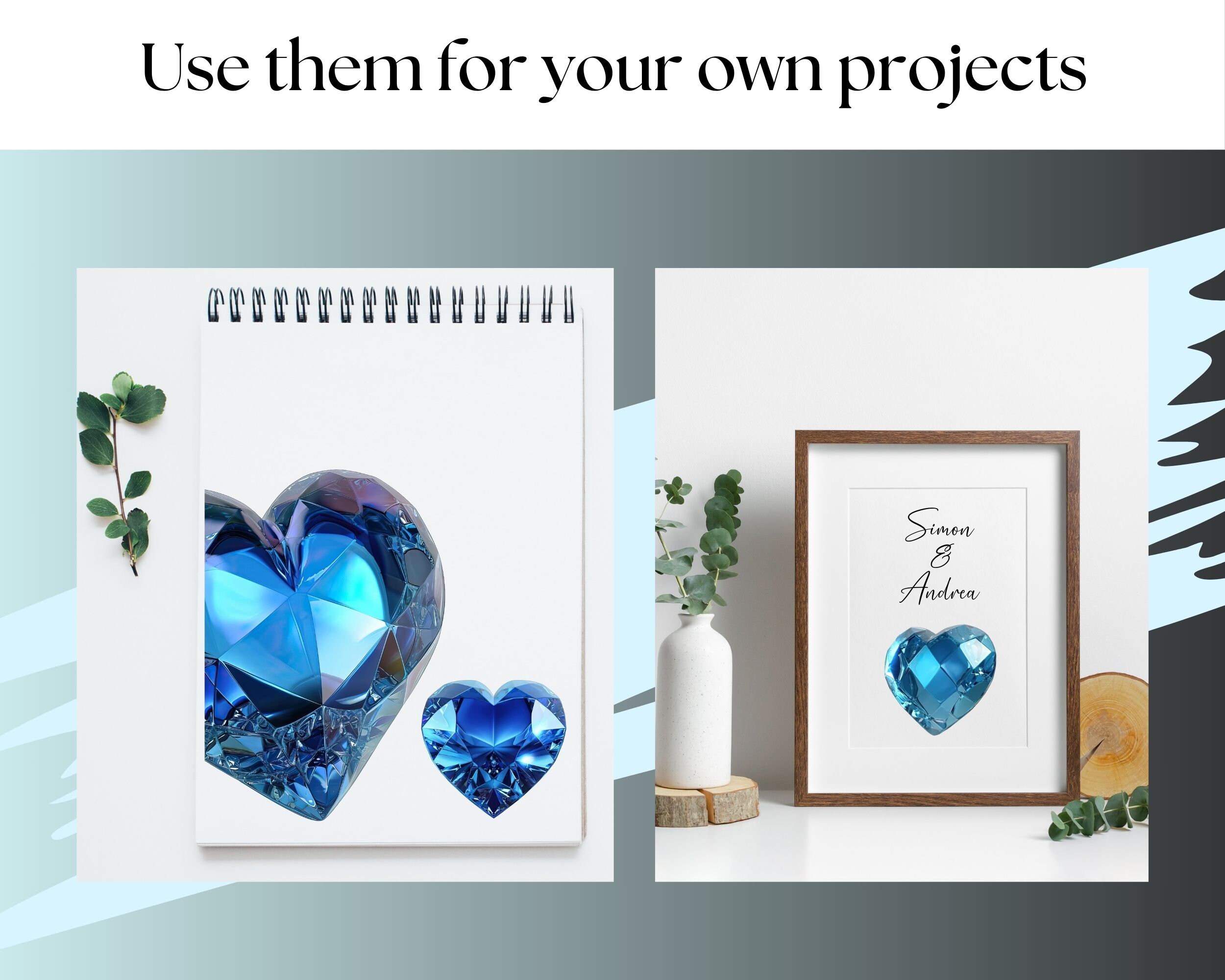 Blue Diamond Hearts Clipart Bundle, Objects Crafting Wedding Love ...