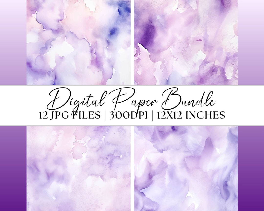 Lilac Watercolour Splashes Digital Paper, 12x JPG Patterns Clipart ...