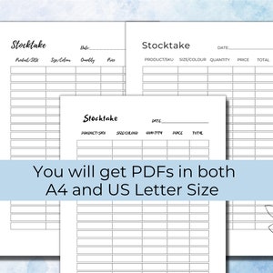 Basic Inventory Log | Printable Stocktake Sheet | Stock Tracker for ...