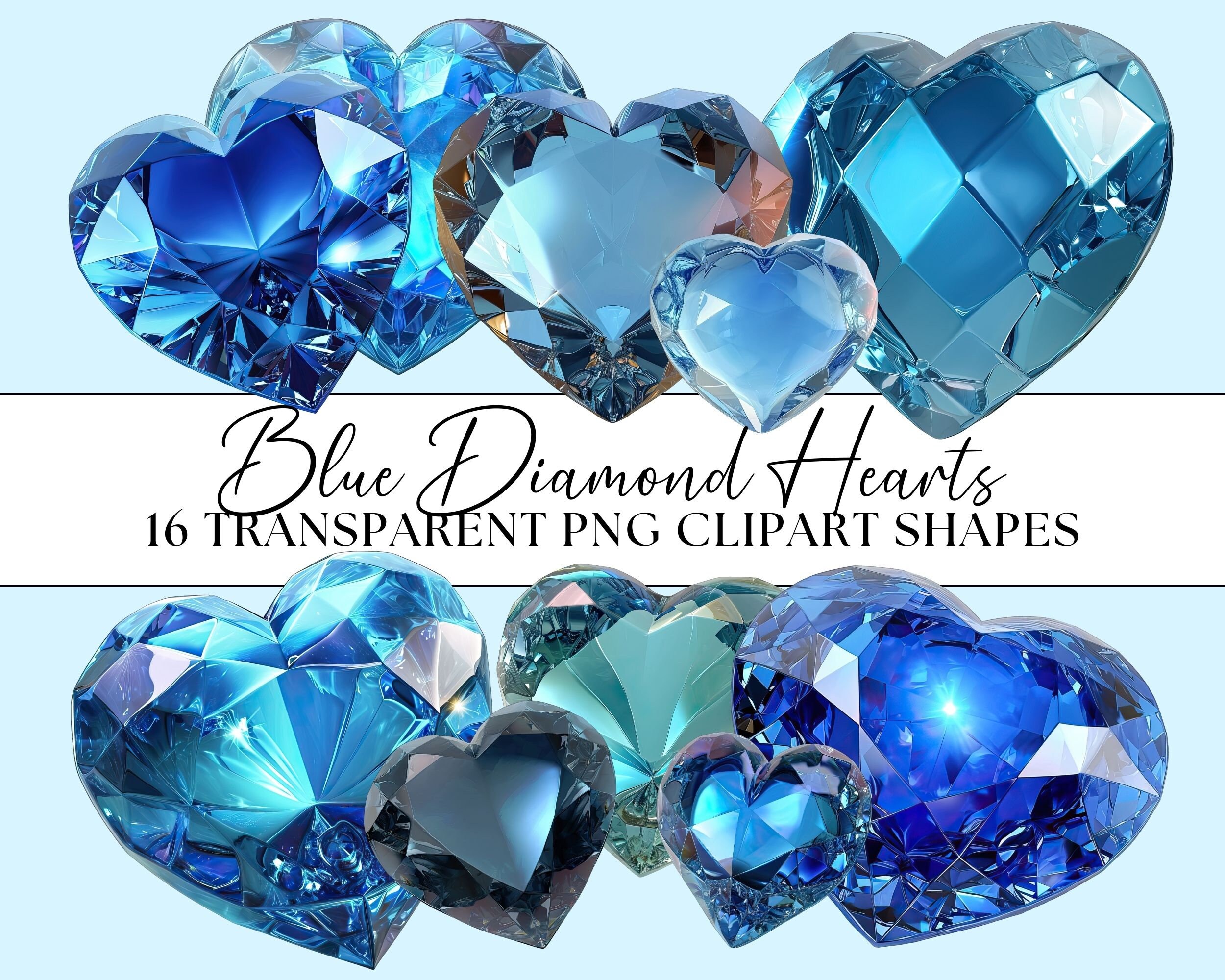 Blue Diamond Hearts Clipart Bundle, Objects Crafting Wedding Love ...