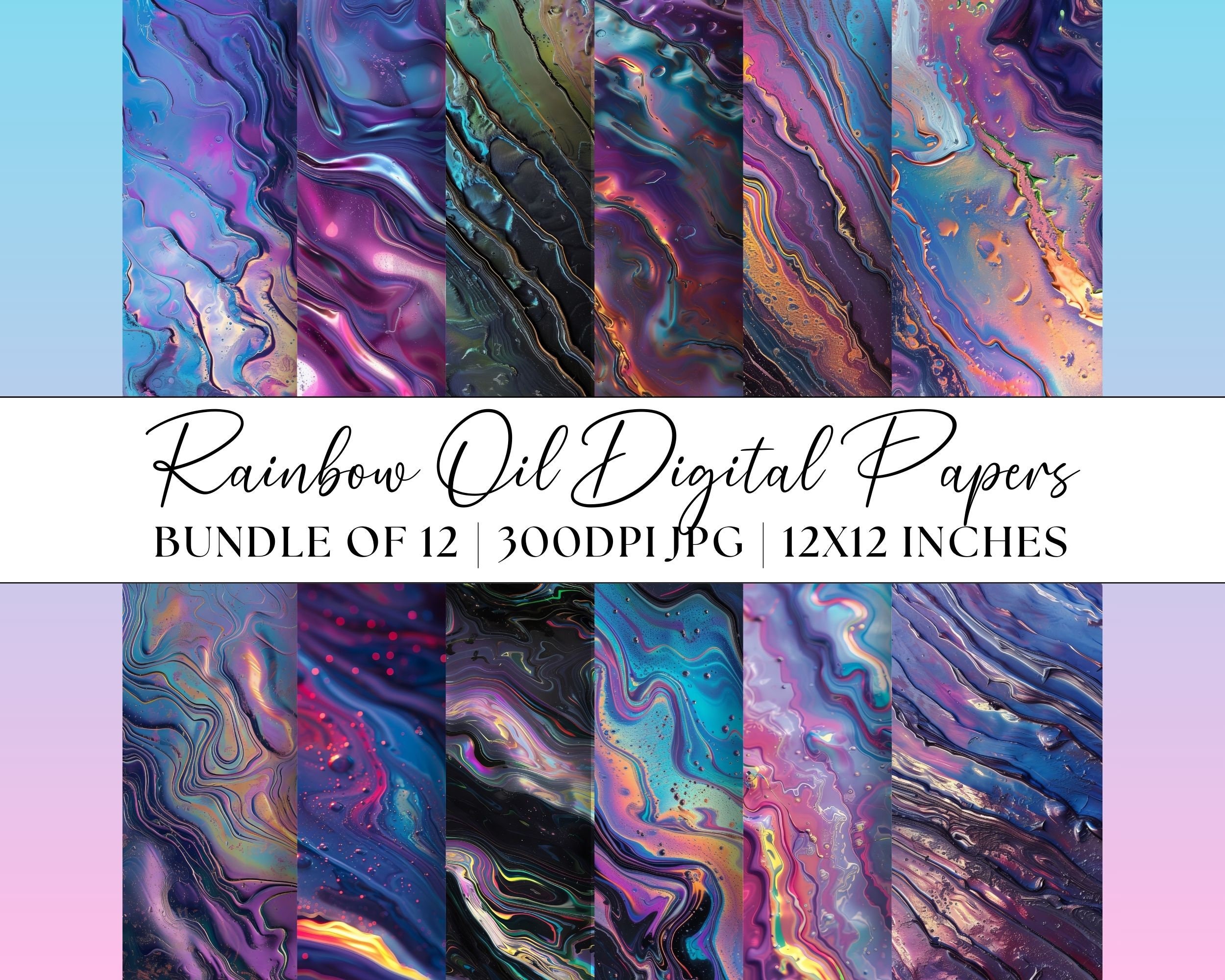 Rainbow Oil Digital Paper, Oil Slick Patterns, 12x JPG Abstract ...