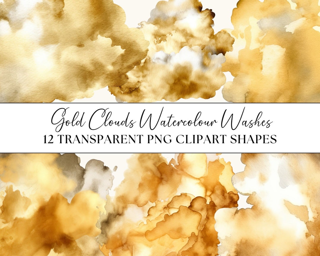 Gold Cloud Watercolour Washes, 12 PNG Clipart Splashes Shapes, Abstract ...
